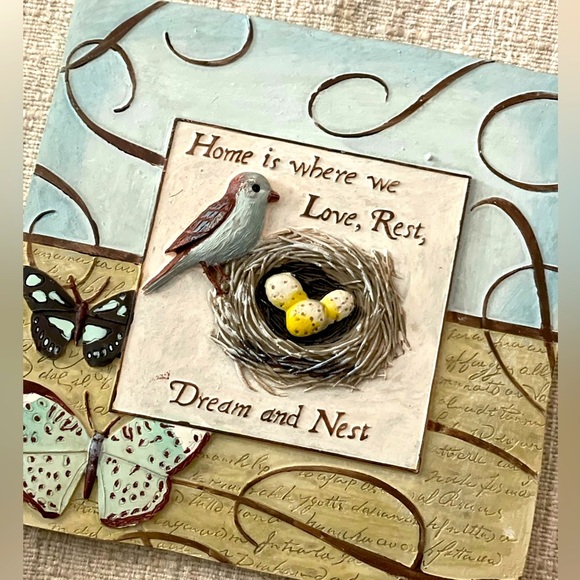 New View | Wall Decor | 5 X 5 Clay Sign Birds Nests Butterflies Plaque ...